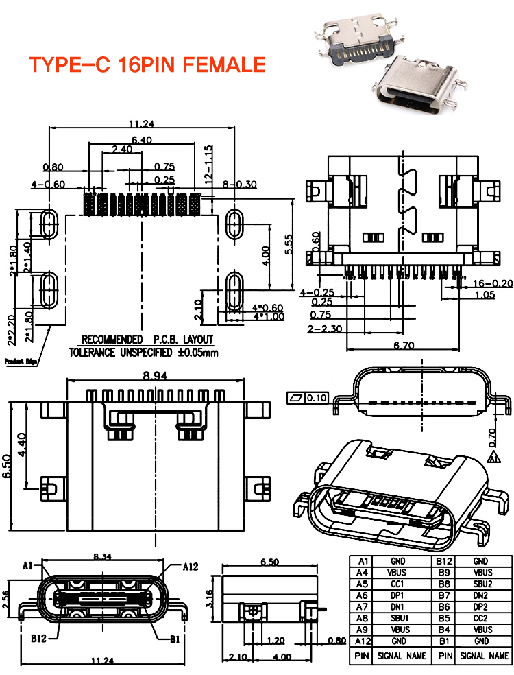 C타입 USB 3.1 커넥터 16핀 PCB SMT female [SZH-CON015] / 디바이스마트