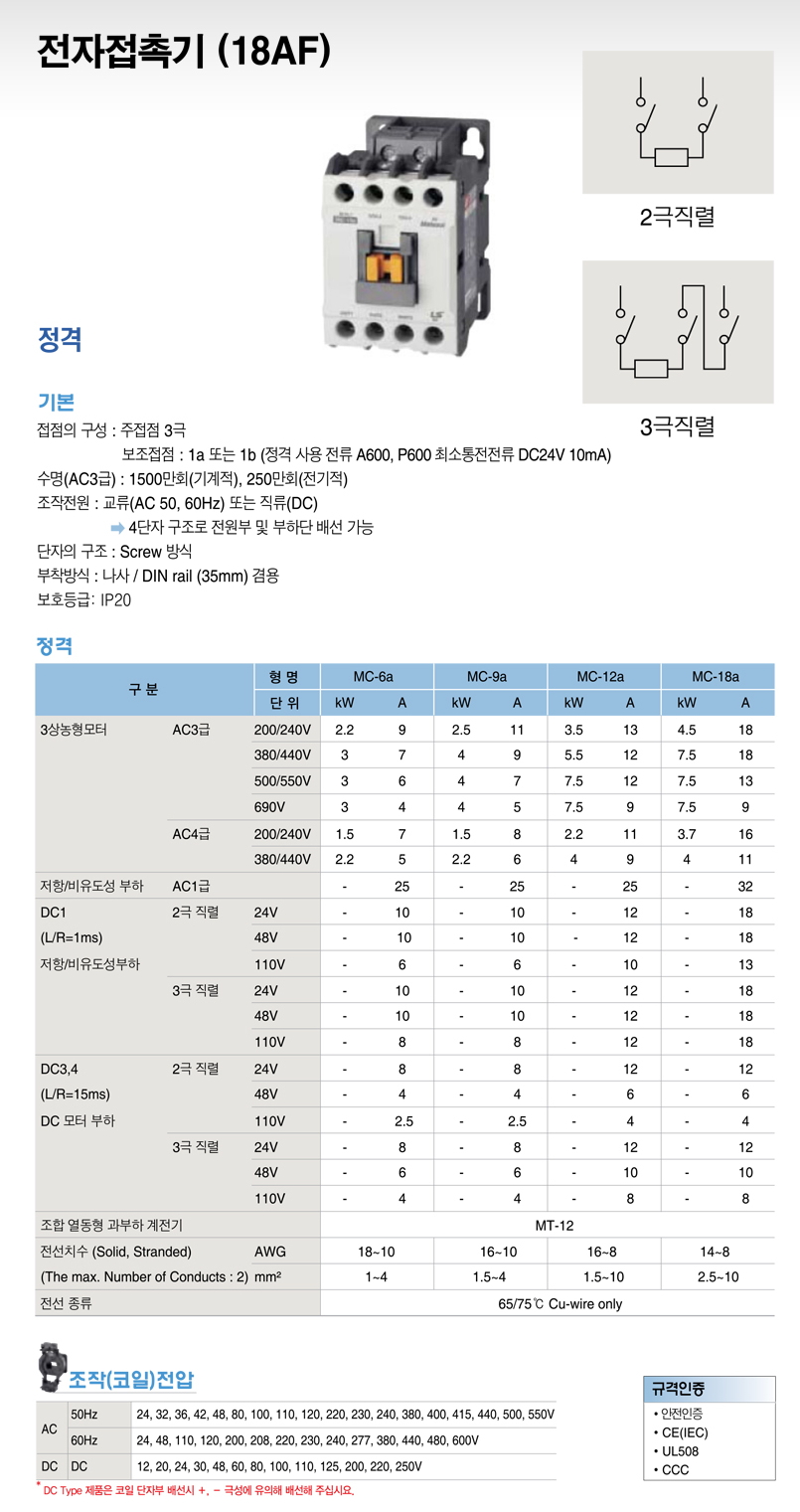 전자접촉기 MC-12A-DC24V (18AF) / 디바이스마트