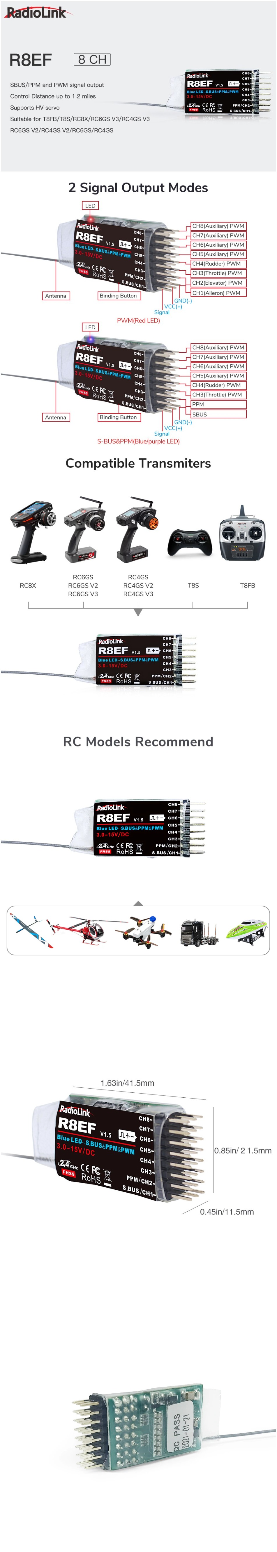 RADIOLINK 8채널 수신기 R8EF 2.4G [TYE-DR066] / 디바이스마트