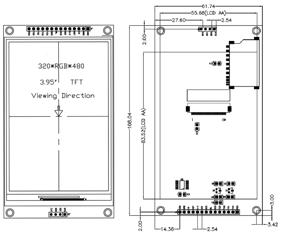 ILI9488 4.0인치 TFT LCD 모듈 [THL-CD05] / 디바이스마트