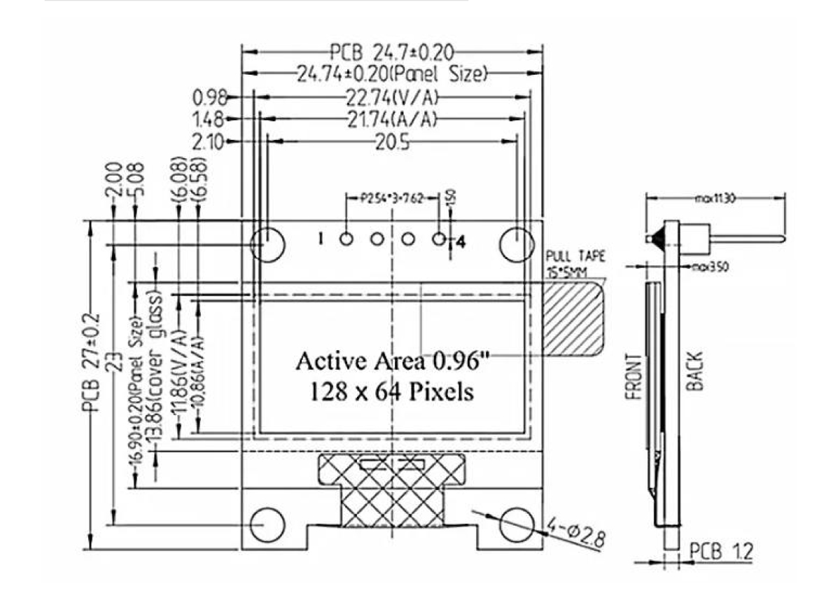 0.96인치(Inch) OLED 디스플레이 (PN-OLED-W096B) / 디바이스마트
