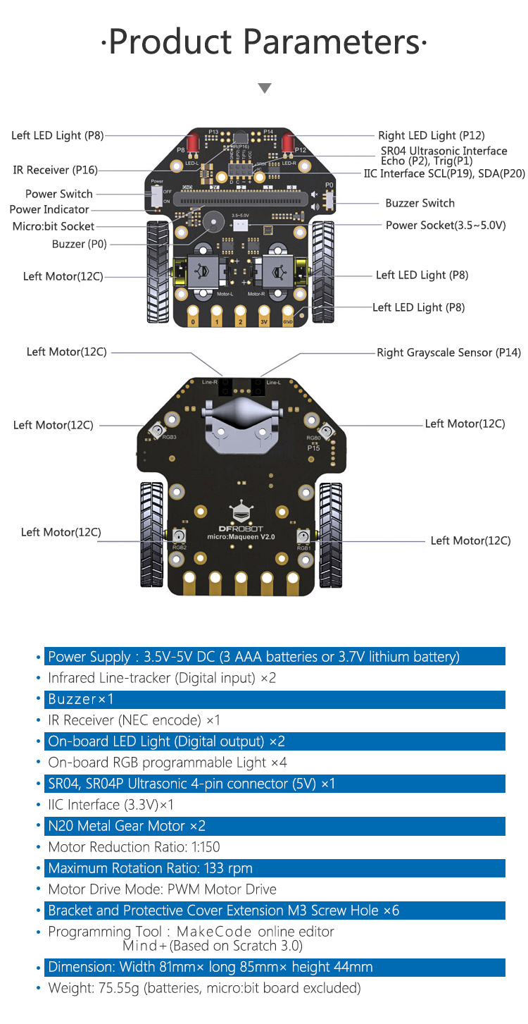 Micro: Maqueen micro:bit Robot Platform [ROB0148] / 디바이스마트
