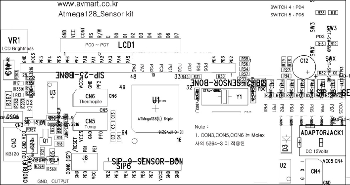 Atmega128센서키트 ( Atmega128 Sensor kit ) / 디바이스마트
