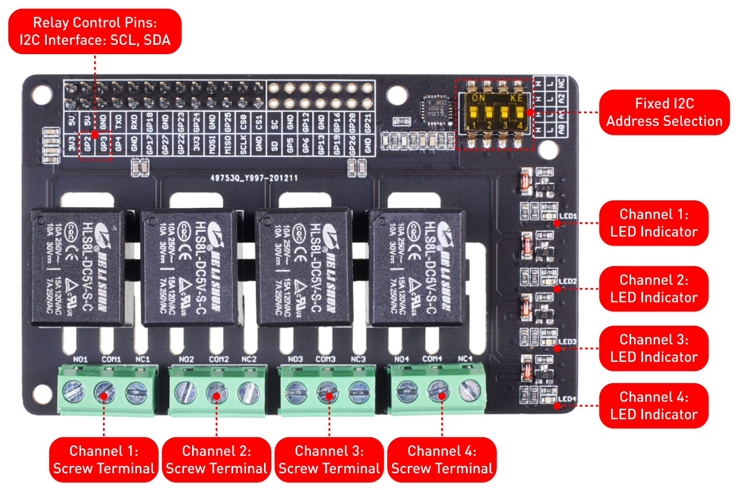 4-Channel SPDT Relay HAT for Raspberry Pi [114992543] / 디바이스마트
