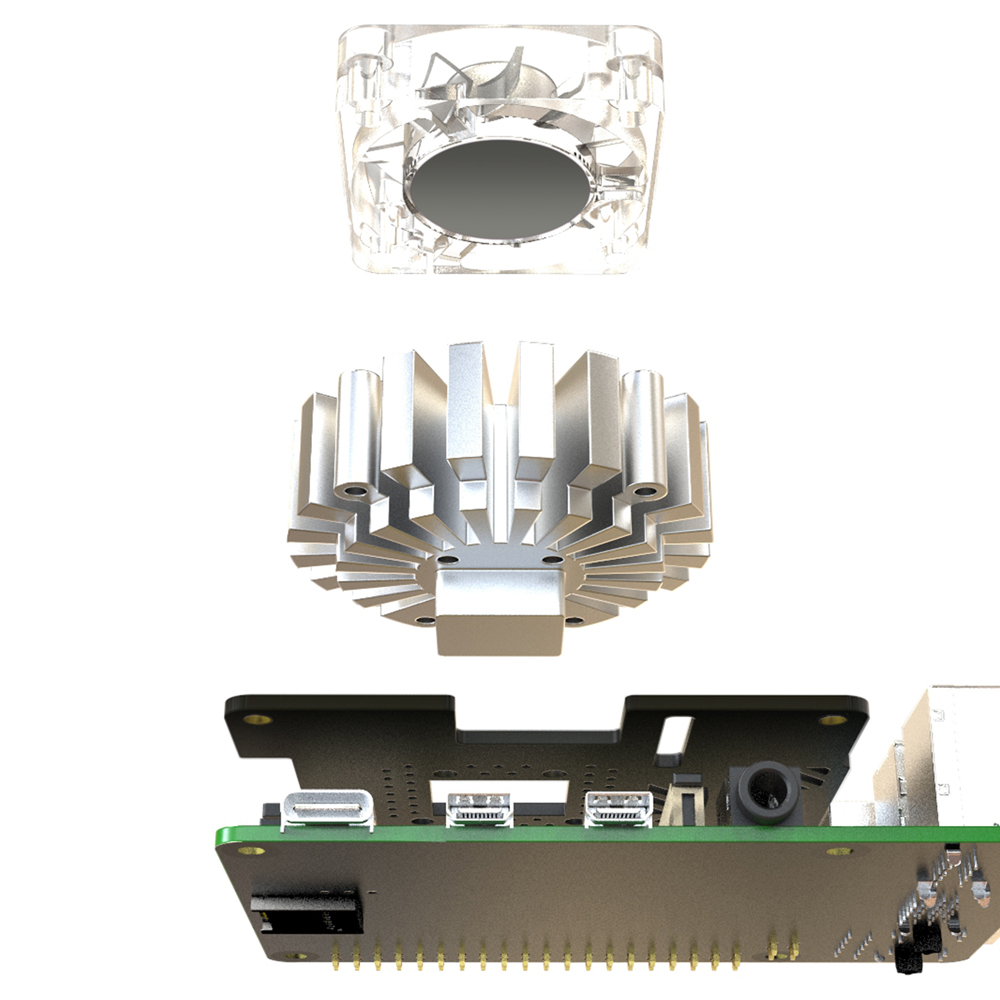 라즈베리파이 쿨러 Pi 4 전용, 대형 Radial Tower 파워 쿨러 [RGB LED 쿨링팬] / 디바이스마트