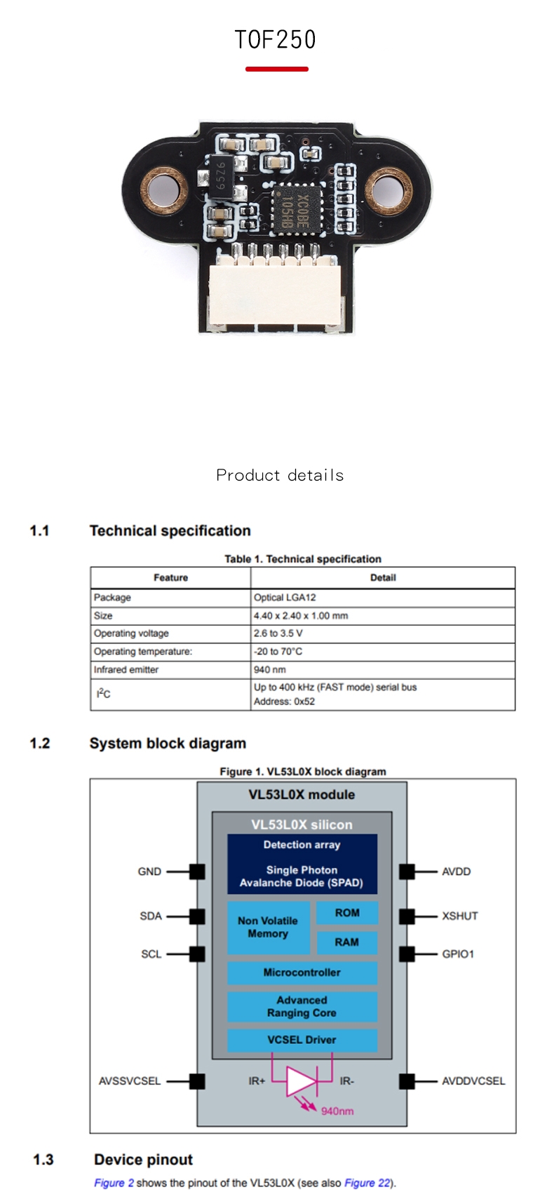 ToF250 레이저 거리 측정 센서 [ToF250] / 디바이스마트