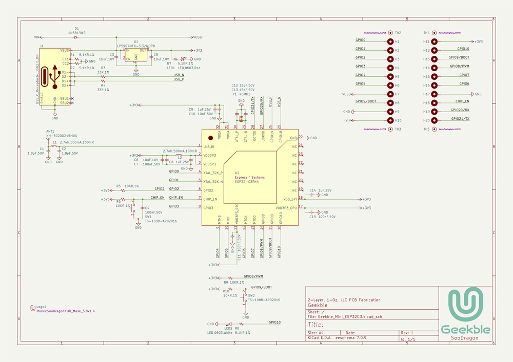 긱블 미니 ESP32-C3 아두이노 모듈 (헤더 납땜 버전) / 디바이스마트