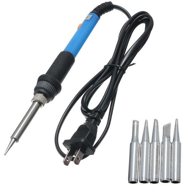 110V 60W Temperature Adjustable Electric Soldering Iron Tip total 5pcs ...