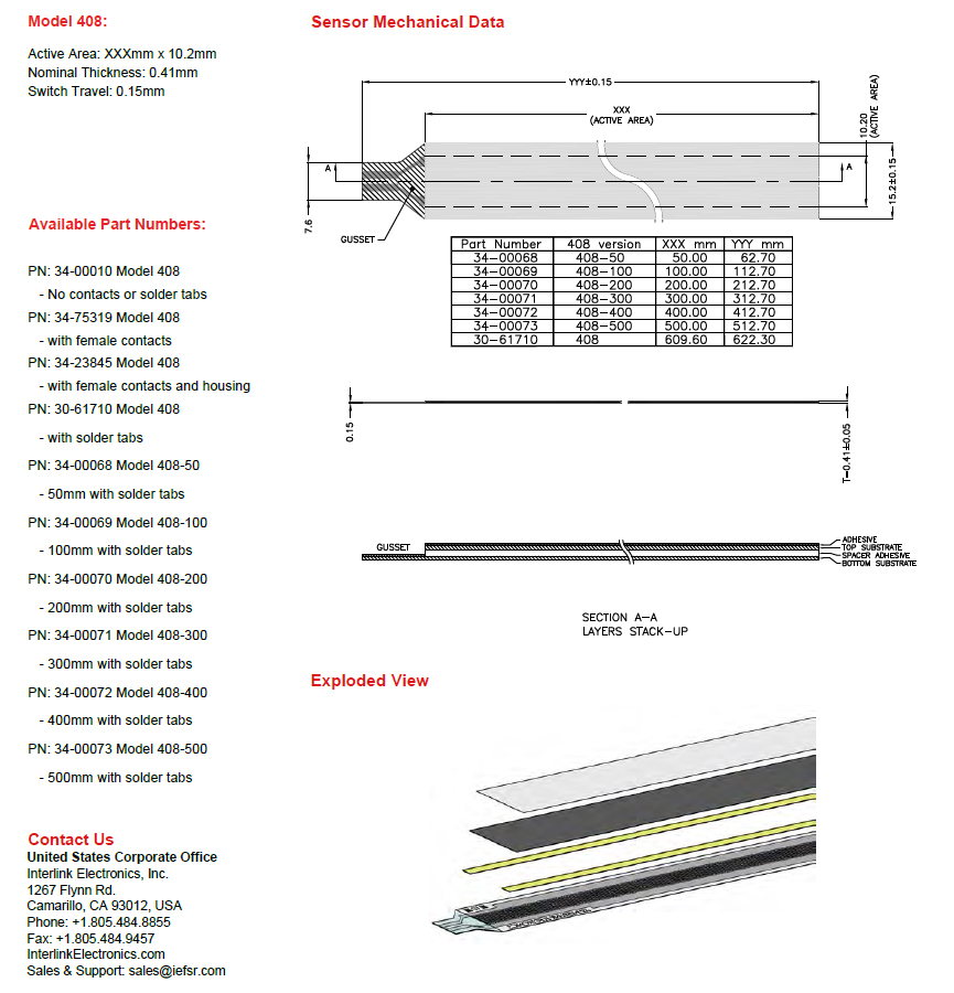 압력센서 FSR 408 (50mm) Solder Tabs [34-00068] / 디바이스마트