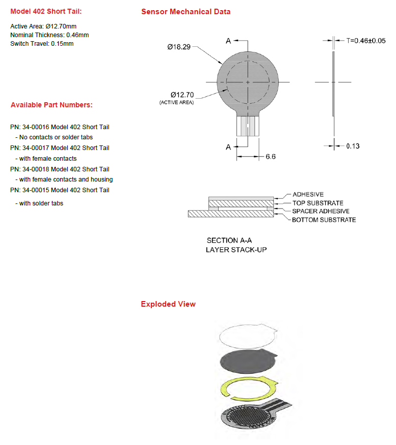 압력센서 FSR 402 Short Solder Tabs [34-00015] / 디바이스마트